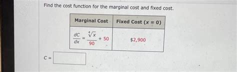 Solved Find The Cost Function For The Marginal Cost And Chegg