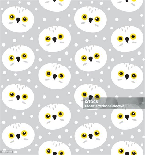 플랫 만화 손 그린 극지 흰색 올빼미 얼굴과 눈의 벡터 원활한 패턴 겨울에 대한 스톡 벡터 아트 및 기타 이미지 겨울 귀여운 그래픽 프린트 Istock