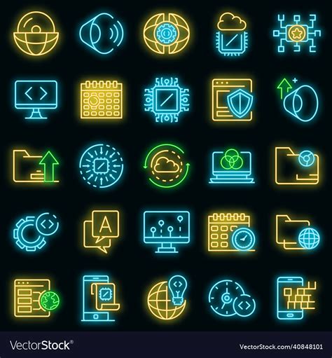 Operating System Icons Set Neon Royalty Free Vector Image