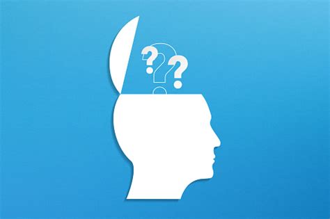 파란색 배경에 물음표가 있는 인간의 머리입니다 정신 건강 및 기억력 문제 개념에 대한 스톡 사진 및 기타 이미지 개념 건강