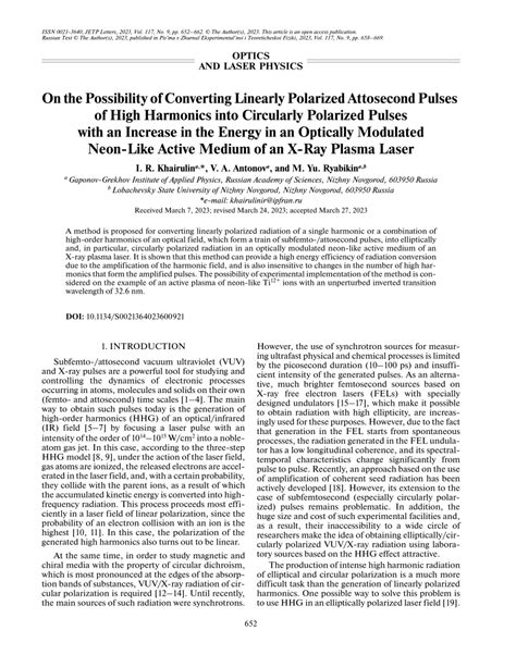 Pdf On The Possibility Of Converting Linearly Polarized Attosecond