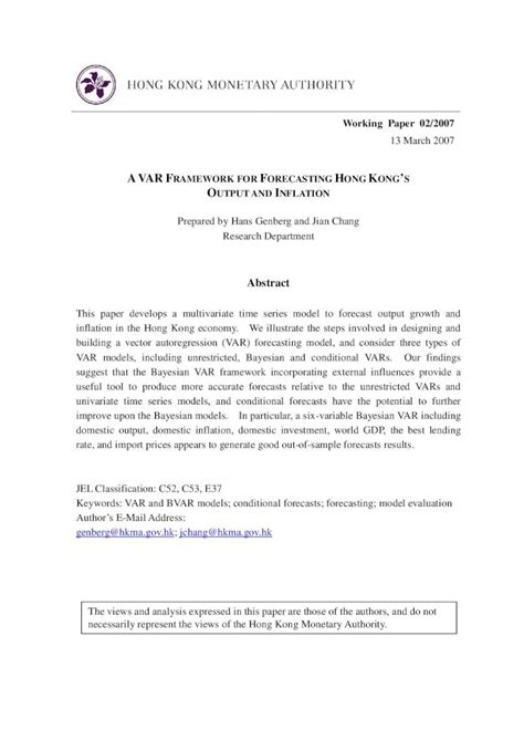 Pdf A Var Framework For Forecasting H K Output And …€¦ · Are Carried