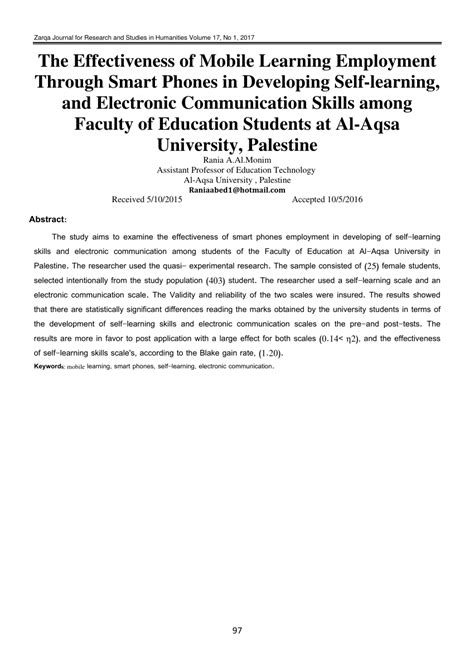 Pdf The Effectiveness Of Mobile Learning Employment Through Smart Phones In Developing Self