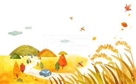 Pai113 프리진 일러스트 배경 오브젝트 농촌 한국 자동차 교통 추석 일러스트 가을 전통 귀성 잠자리