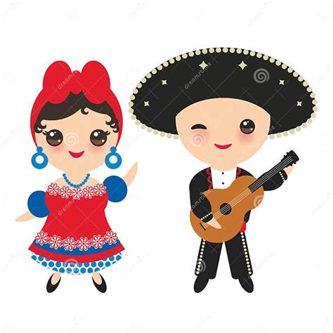 全国服装和帽子的古巴人男孩和女孩 动画片孩子在传统古巴穿戴，吉他 背景查出的白色 向量例证 插画 包括有 女孩 丈夫 109647771