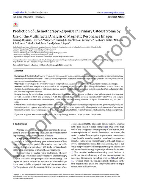 Pdf Prediction Of Chemotherapy Response In Primary Osteosarcoma By Use Of The Multifractal