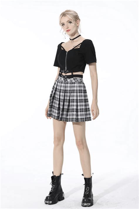 Pleated Gothic Mini Skirt With Black And White Plaid