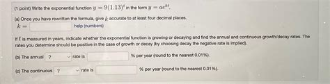 Solved 1 ﻿point ﻿write The Exponential Function Y9113t