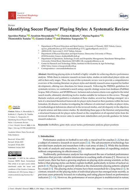 Pdf Identifying Soccer Players Playing Styles A Systematic Review