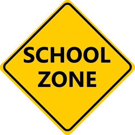 School Zone Sign On White Background Warning School Zone Yellow Symbol Flat Style 11092066