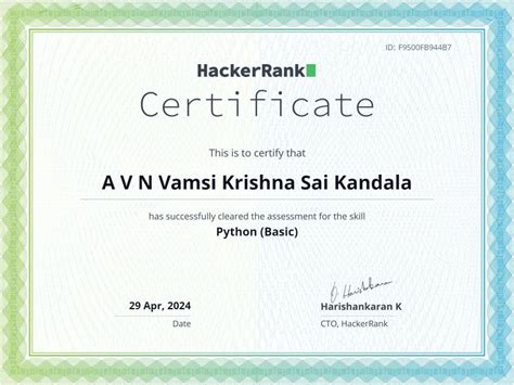 Vamsikrishna Kandala On Linkedin Hackerrank Certification
