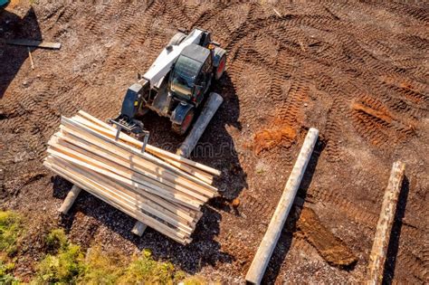 Loader Works On Sawmill Transporting Timber And Logs For Export