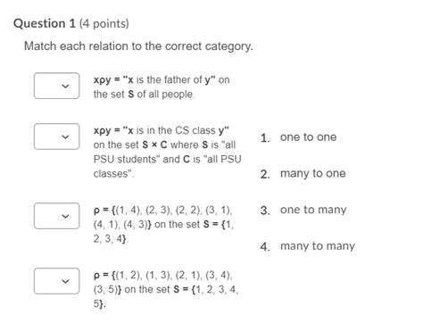 solved question 1 4 points match each relation to the