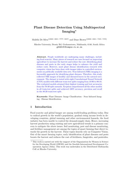 Pdf Plant Disease Detection Using Multispectral Imaging