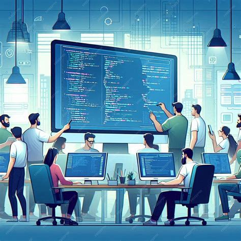 software developers collaborating on complex programming problem