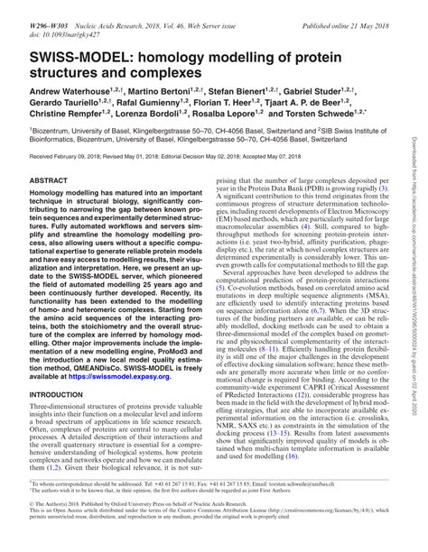 Pdf Swiss Model Homology Modelling Of Protein Structures And Complexes