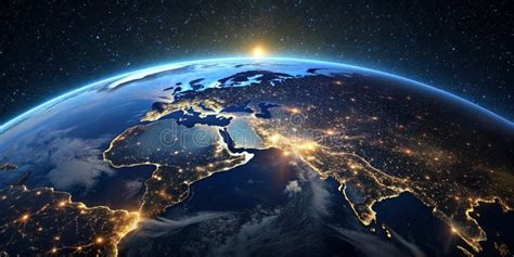 Earths Night Time View From The Space Ai Generated Content Stock