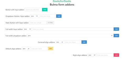 Bulma Form Addons GeeksforGeeks