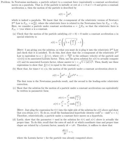 Solved Problem In Newtonian Mechanics A Particle Subject Chegg