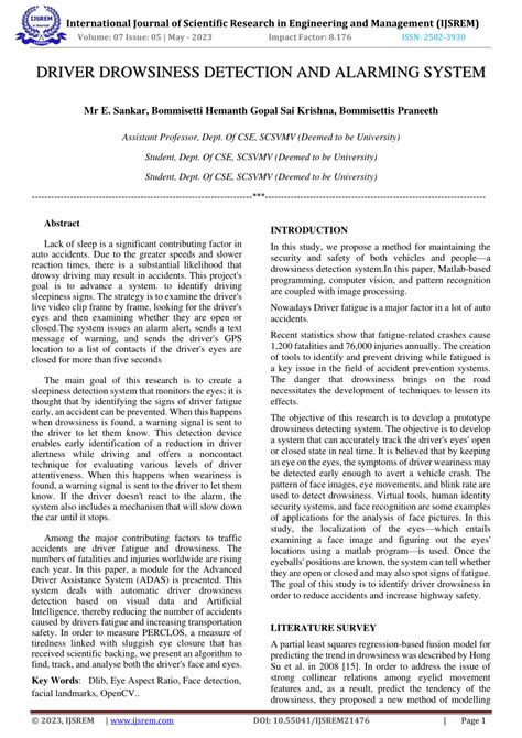 Pdf Driver Drowsiness Detection And Alarming System