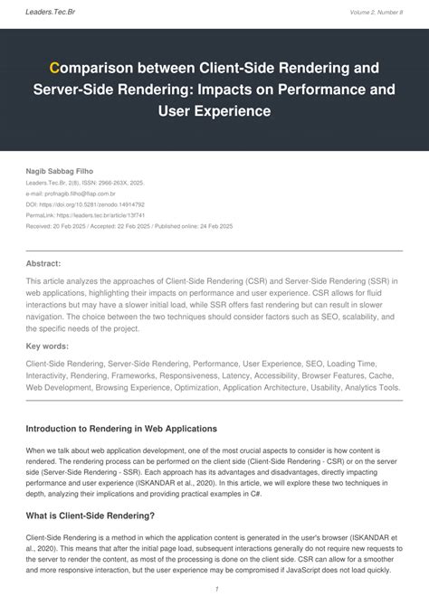 pdf comparison between client side rendering and server side rendering impacts on performance