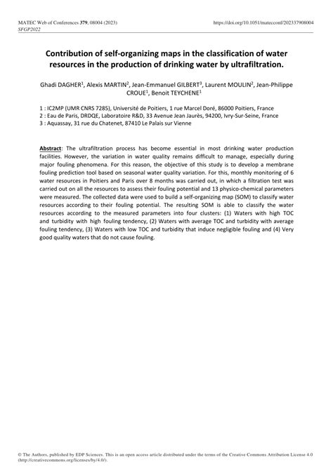 Pdf Contribution Of Self Organizing Maps In The Classification Of Water Resources In The