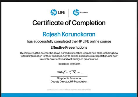 Rajesh Karunakaran On Linkedin Presentation Learning Certification Hplife