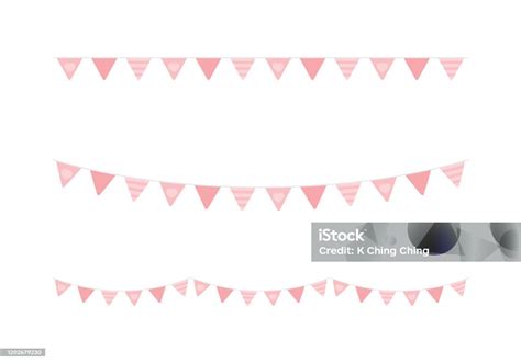 매끄러운 귀여운 핑크 트라이앵글 파티 번팅 세트 아기와 아이 파티 장식입니다 베이비샤워에 대한 스톡 벡터 아트 및 기타 이미지 베이비샤워 분홍 장식용 깃발 Istock