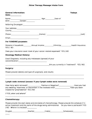 Shine Therapy Massage Intake Doc Template Pdffiller