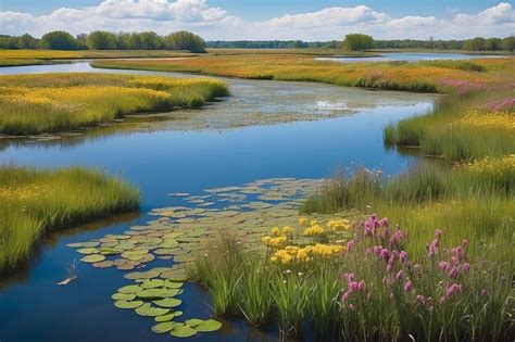 Flowering Marshland Premium Ai Generated Image