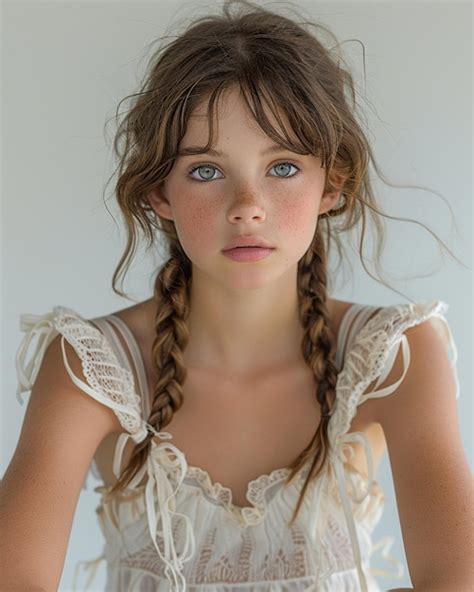 Premium Photo An Italian Young Girl In A Solid White Wallpaper