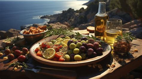 Mediterranean Feast With A View Greek Island Culinary Deligh Stock
