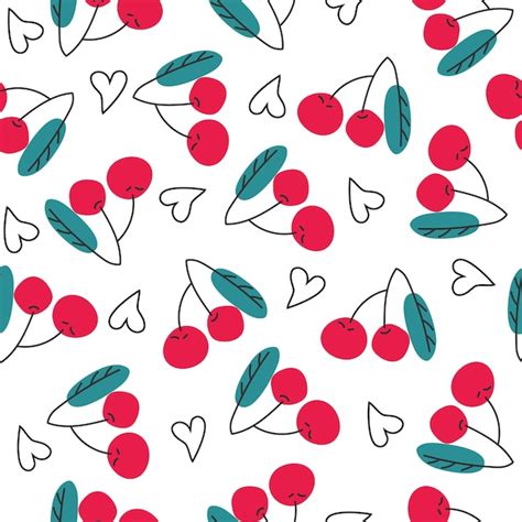 Premium Vector Modern Cherry Pattern Cute Cartoon Cherries And Hearts
