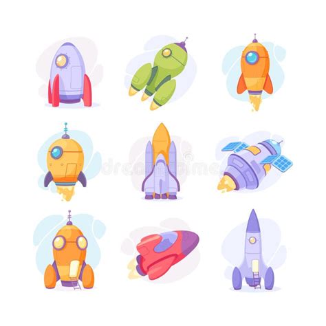 Space Rocket And Shuttle For Cosmos Exploration Vector Set Stock Vector Illustration Of