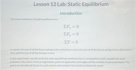 Solved Lesson Lab Static Equilibriumintroductionthe Chegg