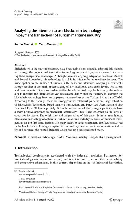 Pdf Analysing The Intention To Use Blockchain Technology In Payment Transactions Of Turkish