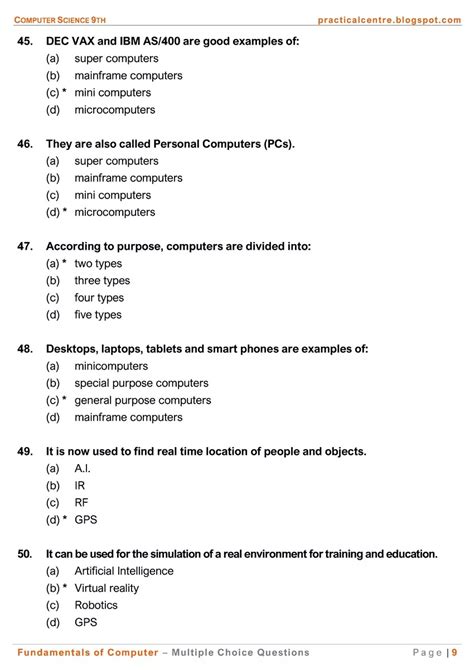 Fundamentals Of Computer Mcqs Computer Science 9th Notes