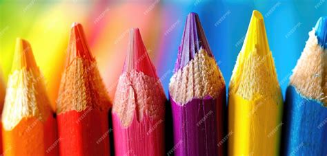 Premium Photo Rainbow Color Pencil Tips Closeup View