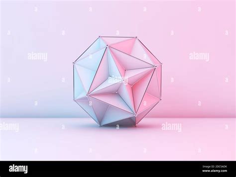 Abstract Low Poly Object With Metal Carcass Is In Empty Studio With