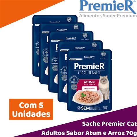 Kit 5un Sache Premier Gourmet Gatos Atum E Arroz 70gr Shopee Brasil