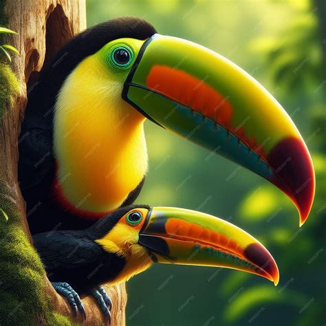 Premium Photo Toucans In A Vibrant Tropical Forest Ai Generated