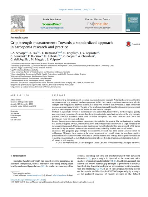 Pdf Grip Strength Measurement Towards A Standardized Approach In
