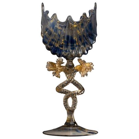 Italian Venetian Goblet In Murano Glass Blue At 1stdibs