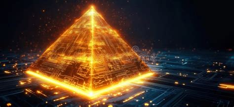 Glowing Digital Pyramid With Circuit Patterns And Light Effects