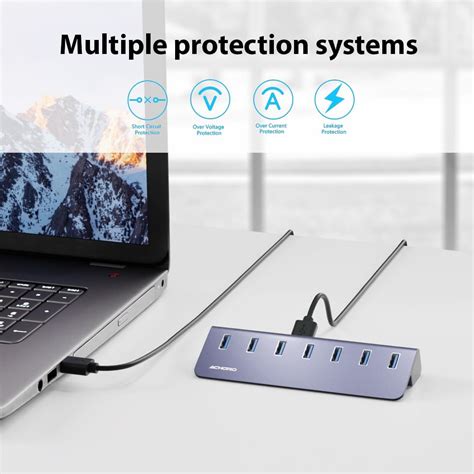 Achoro Hub Usb Alimentado Por 7 Puertos 2 Generación De 10 Gb De Súper