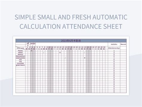 Simple Small And Fresh Automatic Calculation Attendance Sheet Excel