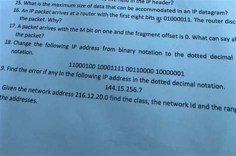 solved ip header 15 what is the maximum size of data that