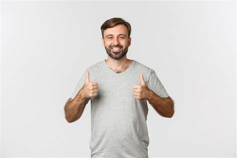 Premium Photo Image Of Handsome Bearded Man In Gray T Shirt