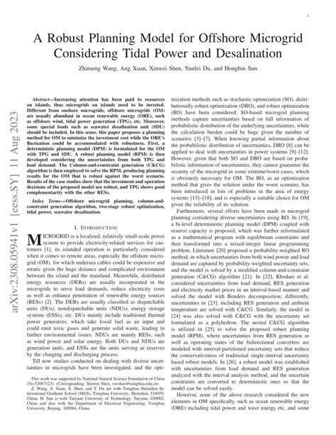 PDF A Robust Planning Model For Offshore Microgrid Considering Tidal Power And Desalination