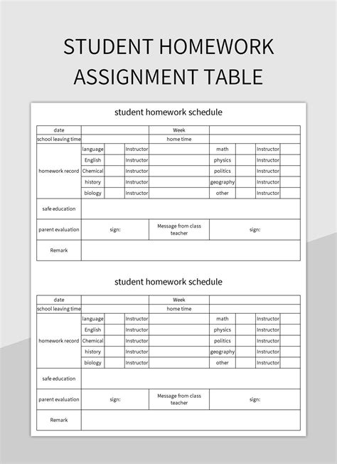 Free Homework Assignment Templates For Google Sheets And Microsoft